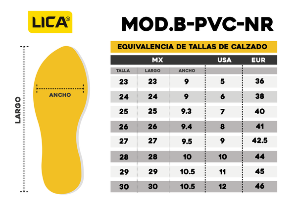 Bota industrial de PVC Mod. B-PVC-NR marca LICA – Safety Depot Mx